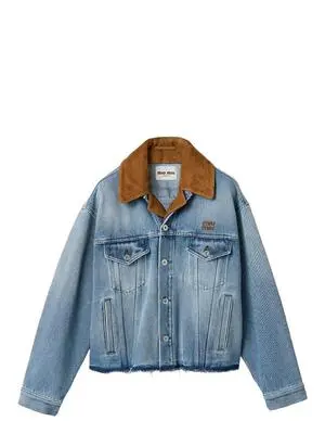 MIU MIU Washed Denim And Suede Blouson Jacket
