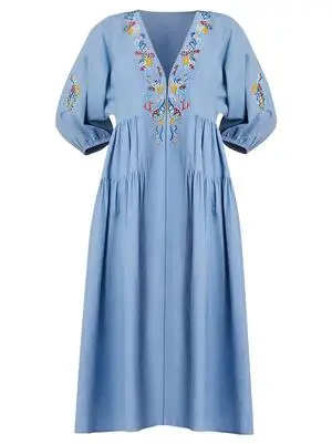 Shoshanna Evora Embroidered Cotton Midi-dress - Multi