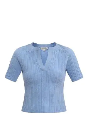 Rebecca Taylor Bouclé Knit Cotton Blend Sweater Azure