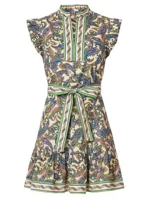 Shoshanna Leah Paisley Stretch-cotton Tie-waist Mini Dress - Ivory Multi