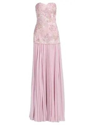 Badgley Mischka Beaded Drop Waist Strapless Gown - Blush Multi