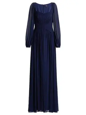 Badgley Mischka Queen Anne Pleated Georgette A-line Gown - Navy
