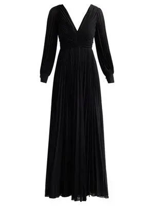 Badgley Mischka Pleated Chiffon Long-sleeve Gown - Black