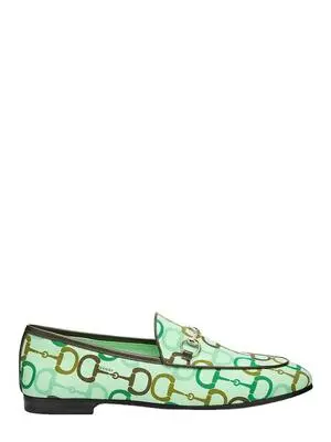 Gucci Jordaan Horsebit Printed Cotton Loafers Green Pattern