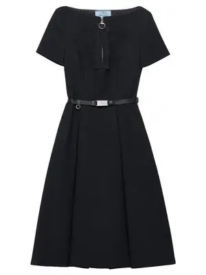 Prada Embroidered Natte Fabric Dress - Black