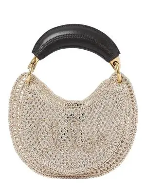 Chloé Mini Summer Banana Glitter Crochet Top Handle Bag Silver