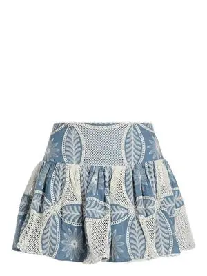 Poupette St Barth Colleen Embellished Cotton Miniskirt - Blue Plain
