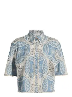 Poupette St Barth Java Embellished Button-front Shirt - Blue Plain