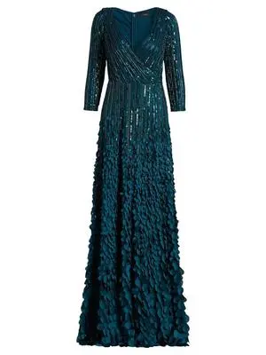 Theia Arabella Beaded A-line Gown - Poseidon