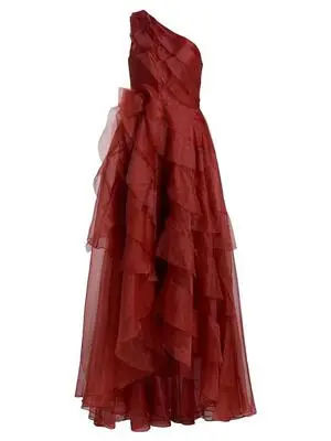 Theia Daniela Tiered Ruffle High-low Gown - Copper
