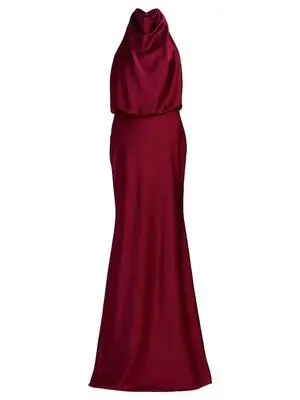 HALSTON Ada Satin Halter Gown