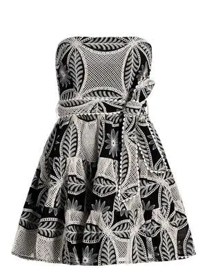 Poupette St Barth Christine Embellished Bandeau Cotton Minidress - Black Plain