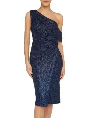 THEIA Briella Embellished Draped One-shoulder Midi-dress