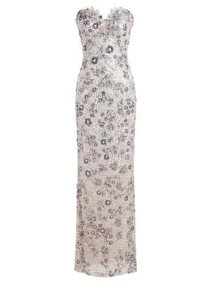 DRESS THE POPULATION Teresa 3d Flowers Sequin-embellished Column Gown