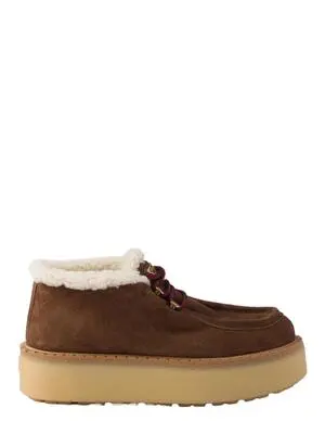 Prada Shearling Lined Suede Booties - Medium Brown