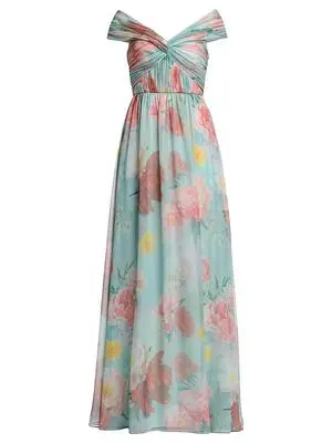DRESS THE POPULATION Xyla Floral Chiffon A-line Gown