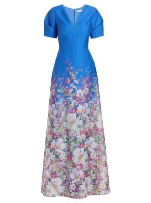 KAY UNGER Carlotta Floral Organza Gown - Azure Multi
