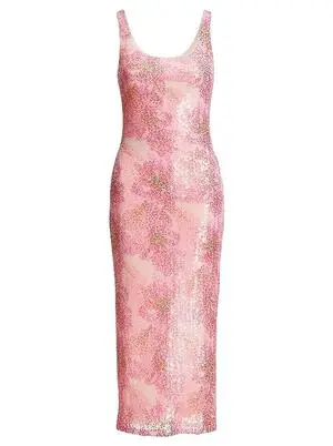 Dress The Population Leo Floral Sequined Midi-dress - Fuchsia Multi