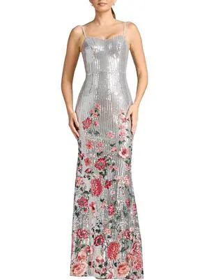DRESS THE POPULATION Giovanna Sequined Embroidered Mermaid Gown