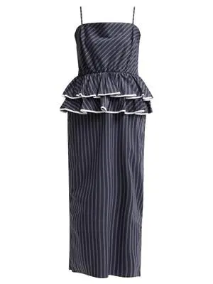 KIKA VARGAS Alanna Striped Cotton-blend Midi-dress - Navy