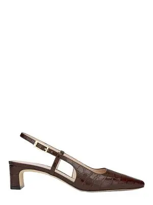 STUART WEITZMAN Baby Babette 40mm Croc-embossed Leather Slingback Pumps - Walnut