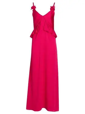 KIKA VARGAS Bel Ruffled Satin Maxi Dress - Fuchsia