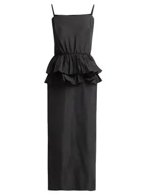 KIKA VARGAS Alanna Flounce Midi Dress - Black