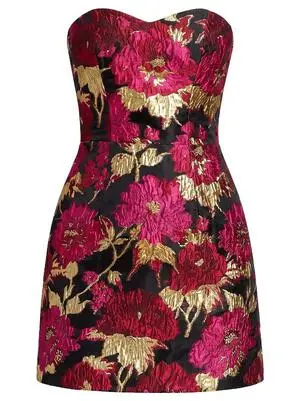 Dress The Population Juna Brocade Strapless Mini Dress - Fuchsia Multi