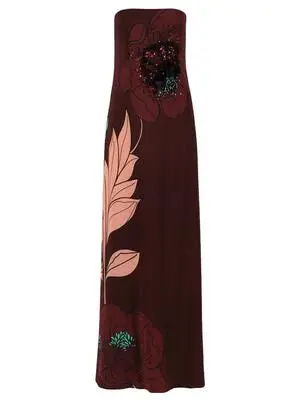 Johanna Ortiz Petals Sequined Silk Maxi Dress - Wine
