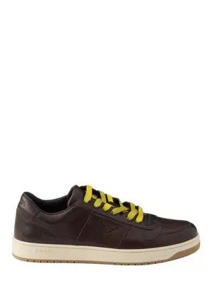Prada Downtown Aged Leather Sneakers - Brown
