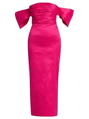 KIKA VARGAS Adele Taffeta Off-the-shoulder Midi-dress - Fuchsia