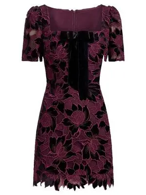 Dress The Population Clarke Bow-front Velvet Lace Mini Dress - Deep Plum Multi