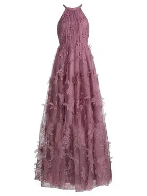 Theia Lux Floral-embroidered Gown - Dusk