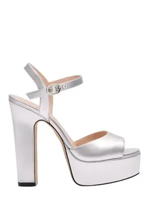 STUART WEITZMAN Reade 130mm Leather Platform Sandals - Silver