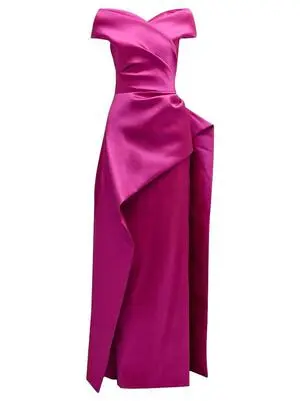 Rickie Freeman For Teri Jon Gazar Off-the-shoulder Sculpted Gown - Fuchsia