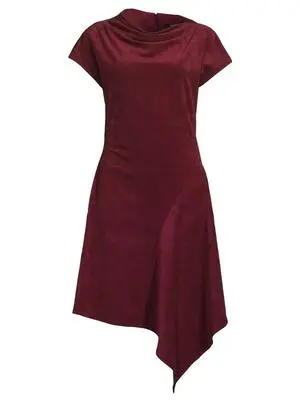 Natori Vegan Luxe Suede Asymmetric Drape Neck Dress - Ruby