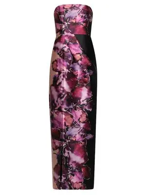 KAY UNGER Alana Floral Mikado Column Gown - Black Multi