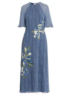 Rickie Freeman For Teri Jon Sequined Floral Silk Chiffon Midi Dress - Blue Multi