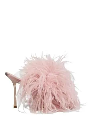 STUART WEITZMAN Boa Feather & Satin Slide Sandals - Pink Marshmallow