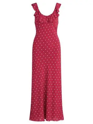 FAVORITE DAUGHTER The Blossom Ruffle Polka Dot Midi-dress - Raspberry Ivory