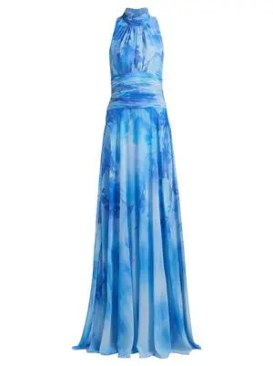 Rickie Freeman For Teri Jon Cloud Print Chiffon Gown - Blue Multi