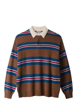 Staud Michael Striped Cashmere Polo Sweater Savoy Stripe