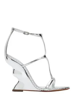 ALEXANDRE BIRMAN Boonie 100mm Leather Wedge-heel Sandals - Silver