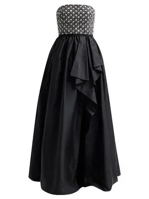 Theia Mila Beaded Taffeta Strapless Gown - Black