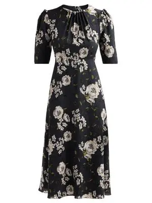 Rickie Freeman For Teri Jon Embellished Floral Cocktail Midi Dress - Black Multi