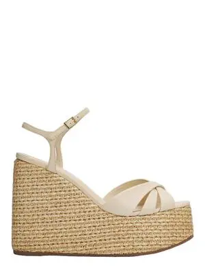 Schutz Keefa 120mm Leather-raffia Wedge Sandals Egg Shell