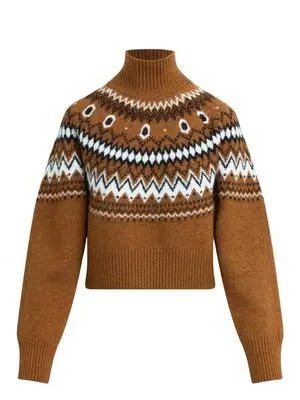 FAVORITE DAUGHTER Chalet Fair Isle-inspired Turtleneck Sweater - Camel Multi