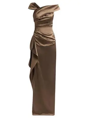 Rickie Freeman For Teri Jon Draped Woven Taffeta Column Gown - Bronze