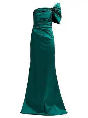 Rickie Freeman For Teri Jon One Shoulder Ruched Taffeta Gown - Emerald