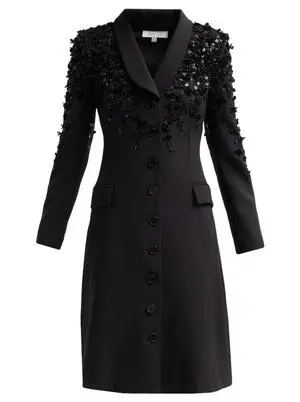 Rickie Freeman For Teri Jon Crêpe Floral Appliqué Tuxedo Cocktail Dress - Black